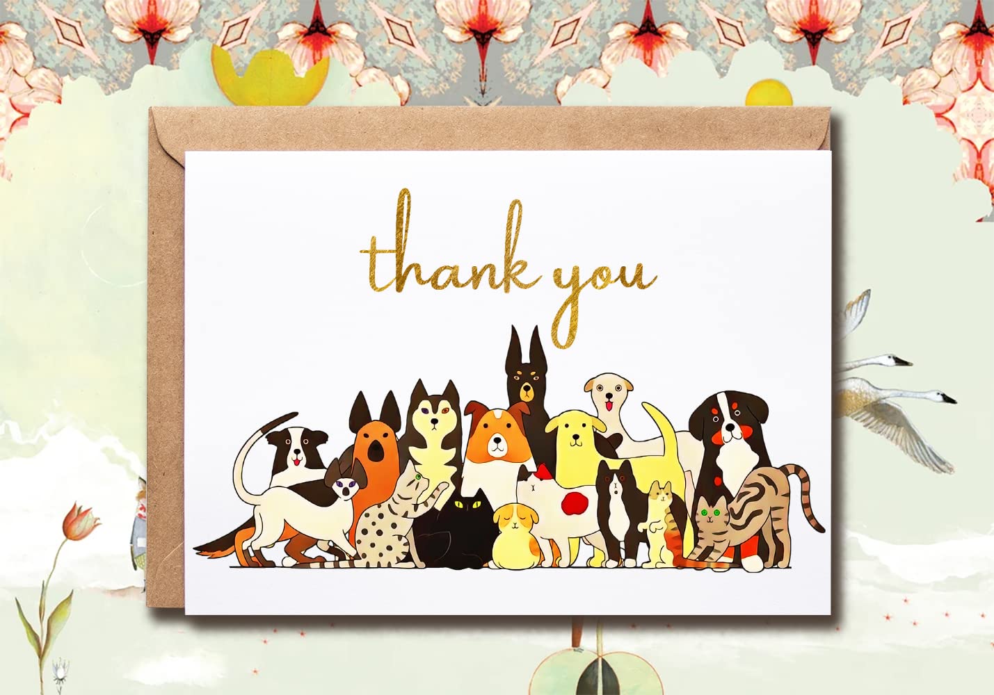 NTVShop Dog And Cat Thank You Cards - Dog Card - Cat Card - Thank You Card - Greeting Card - Happy Card - Dog Lovers Card - Cat Lovers Card