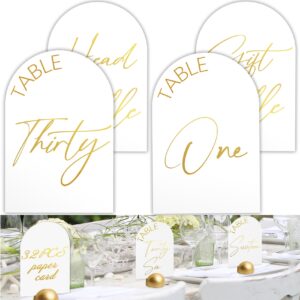 ontigola modern arch table number card stock signs for wedding reception set of 1-30 + head table 4" x 6" shiny gold foil table number card signs for restaurant, event party