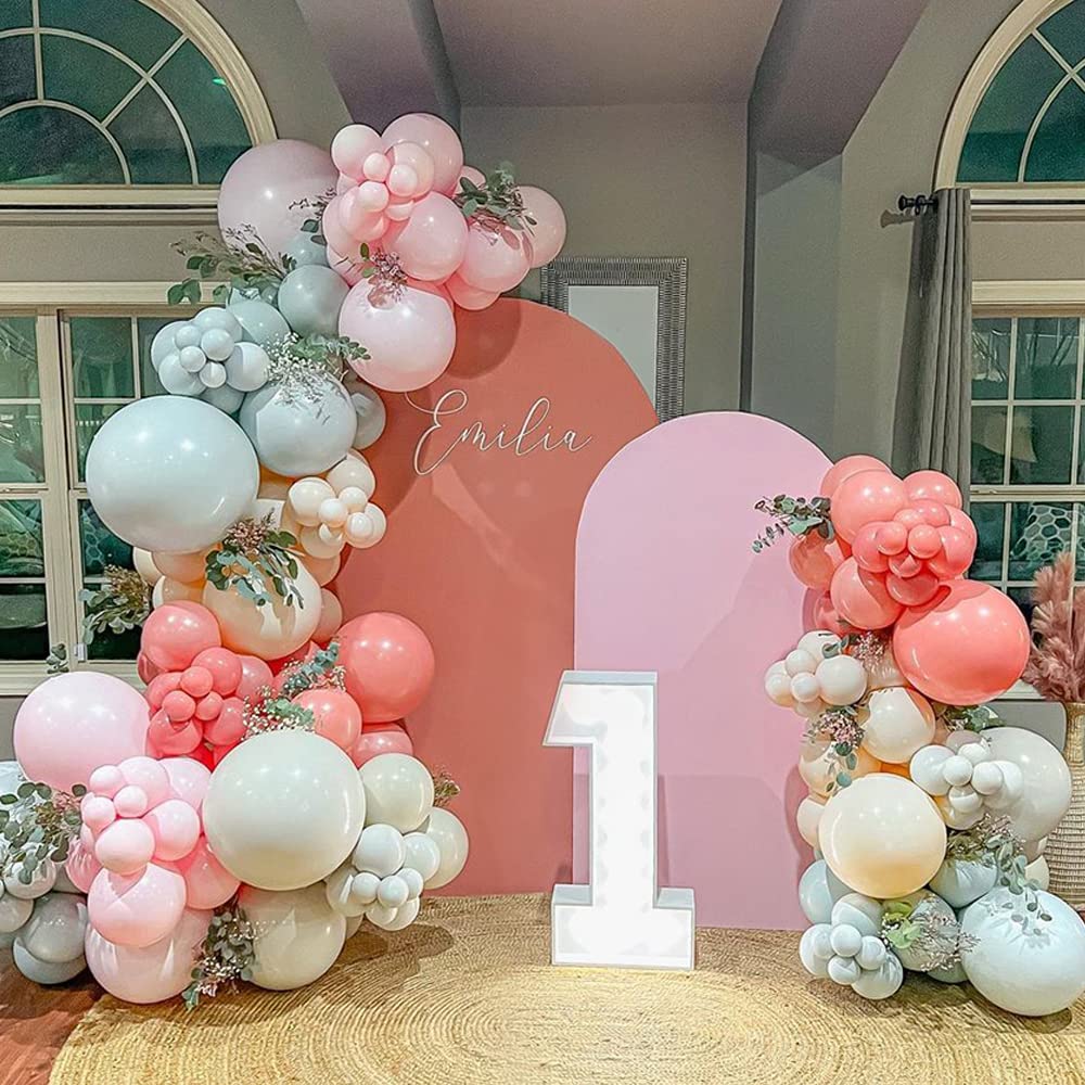 140PCS Dusty Green Pink Balloon Garland Arch Kit Retro Pink Mist Green Blue Haze Ivory Cream White Pastel Pink Balloons for Boho Baby Bridal Shower Wedding Birthday Party Decorations