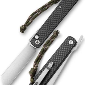 TRIVISA Japanese Higonokami Razor Folding Pocket Knife for Men or Women，Camping EDC Tool Outdoor Button Lock Knives with Pocket Clip，3.2" 10Cr15CoMoV Blade and Carbon Fiber Handle Hydra-05