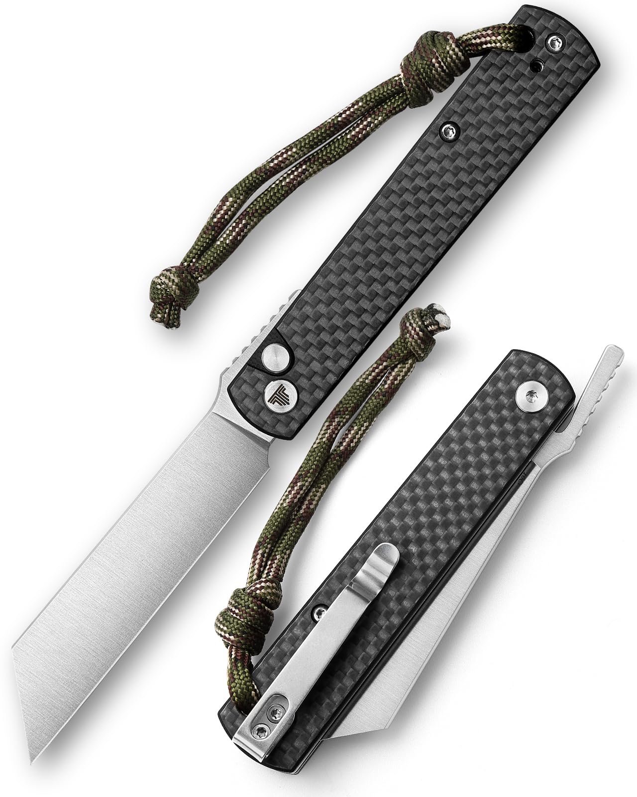 TRIVISA Japanese Higonokami Razor Folding Pocket Knife for Men or Women，Camping EDC Tool Outdoor Button Lock Knives with Pocket Clip，3.2" 10Cr15CoMoV Blade and Carbon Fiber Handle Hydra-05