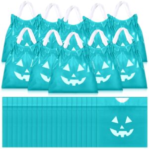 80 pcs halloween drawstring candy bags halloween goody bags grimace pumpkin halloween bags small party treat bags trick or treat bags plastic goodie bags for halloween party favor (teal)