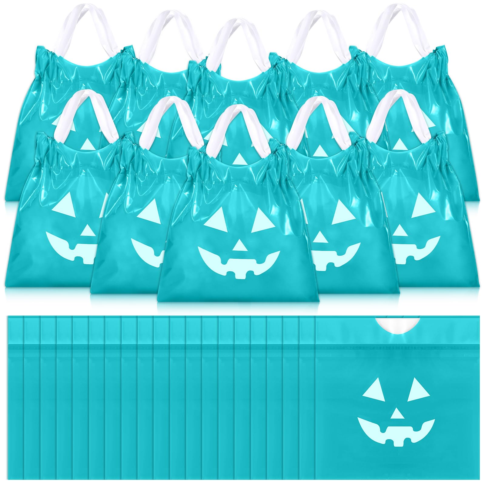 80 Pcs Halloween Drawstring Candy Bags Halloween Goody Bags Grimace Pumpkin Halloween Bags Small Party Treat Bags Trick or Treat Bags Plastic Goodie Bags for Halloween Party Favor (Teal)