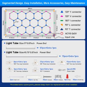 firstake Hexagon Garage Lights - 6500K Daylight White, 672W 80640LM Super Bright Aluminum Shell Hexagon LED Shop Lights with White Border, 14 Grids Hexagon LED Lights for Garage, Car Wash Room