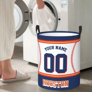 Custom Houston Laundry Hamper Personalized Laundry Basket Customized Name And Number Collapsible Storage Basket for Bedroom Bathroom Living Room Baseball Fan Gifts