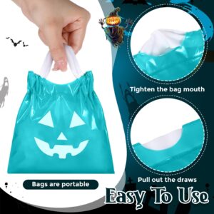 80 Pcs Halloween Drawstring Candy Bags Halloween Goody Bags Grimace Pumpkin Halloween Bags Small Party Treat Bags Trick or Treat Bags Plastic Goodie Bags for Halloween Party Favor (Teal)