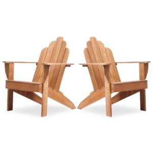 cambridge casual lakeside teak wood patio adirondack fire pit lounge chair, natural teak, set of 2