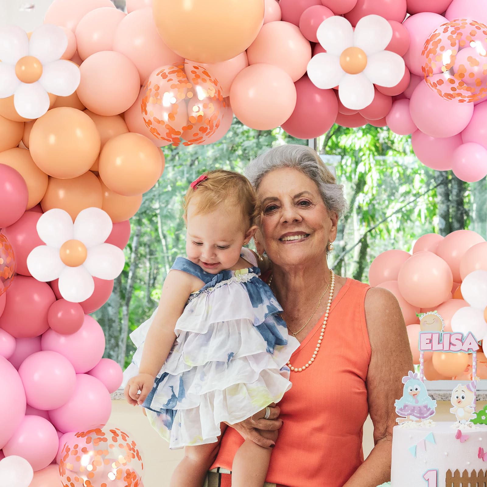 Daisy Balloon Garland Pink Blush Pastel Orange White Balloons with Flower Clips Rose Gold Confetti Balloon Arch Kit for Boho Daisy Baby Shower Party Decorations