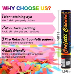 FIEKEICC Confetti Cannon Multicolor 12 Pack Biodegradable Confetti Popper Party Confetti Shooters12 Inch Confetti Popper Cannons Confetti Poppers for Wedding,Birthday,Graduation, New Years Celebration