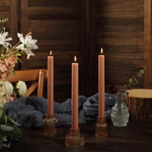 Efavormart 5 Pack | 9" Beige Premium Unscented Ribbed Wick Taper Candles, Tall Ribbon Wax Dinner Candles