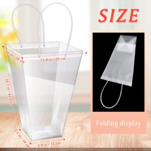 Floral Bags Large Clear Flower Bouquet Bag with Handle Transparent Florist Gift Bags Packaging Plastic Gift Bags for Birthday Christmas Valentine Mother's Day Wedding, 11.4 x 5.9 x 16.7 Inch(24 Pcs)