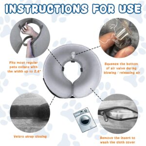 infisu Inflatable Dog Cone Collar (M Size), Soft Blow-up Protective Recovery Dog Collar, Pet Donut Cone Collar, Comfy Elizabethan Collar After Surgery for Medium Dog to Prevent Biting Scratching, Grey