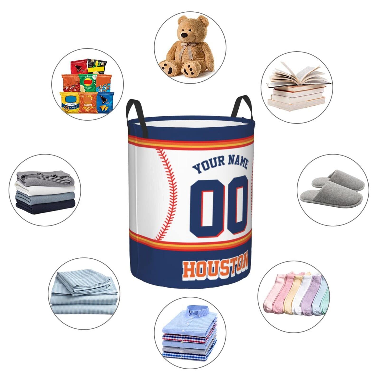 Custom Houston Laundry Hamper Personalized Laundry Basket Customized Name And Number Collapsible Storage Basket for Bedroom Bathroom Living Room Baseball Fan Gifts