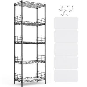 linsy home upgrade 5-tier storage shelves, height adjustable pantry shelves with 5 hooks & shelf liners, metal shelves for storage, storage shelf heavy duty for living room, kitchen, bathroom