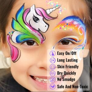 SPRINGSKY 39 Colors Face Paint Kit For Kids: Professional Face Painting Kit with 6 Stencils and 13 Brushes - Water Activated Facepaint Makeup Kit - Non Toxic Face Paint for Halloween and Christmas