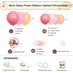 Daisy Balloon Garland Pink Blush Pastel Orange White Balloons with Flower Clips Rose Gold Confetti Balloon Arch Kit for Boho Daisy Baby Shower Party Decorations