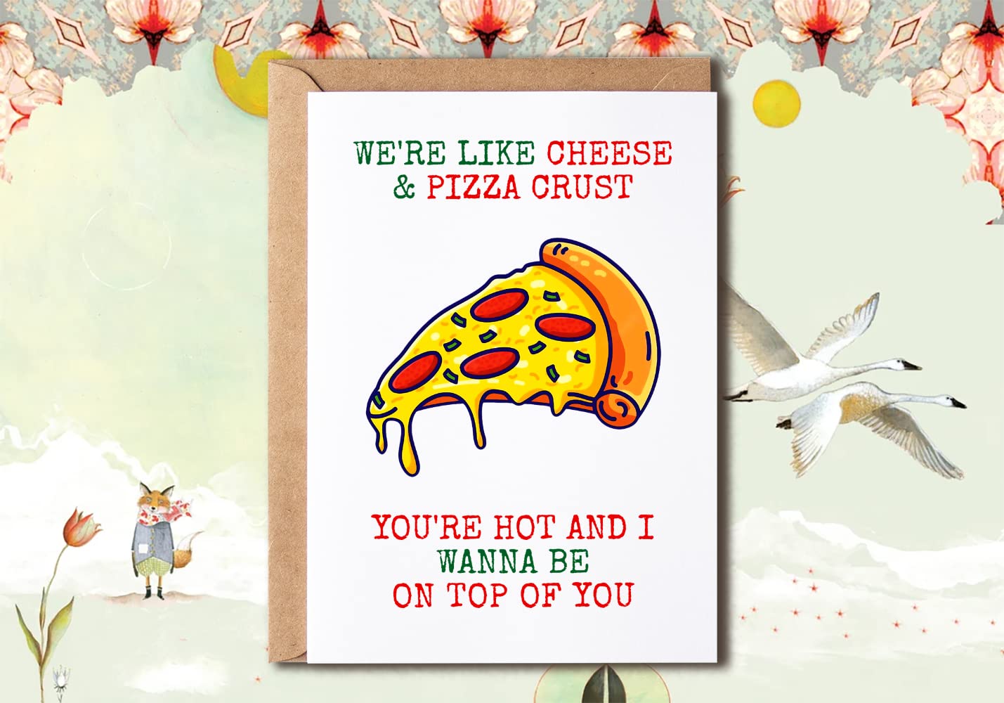 NTVShop We're Like Cheese & Pizza Crust - Funny Dirty Cheeky Birthday Card - For Women Her Adult Friend - Pizza Card