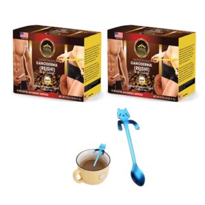 eternal spirit beauty 4 in 1 coffee, with ganoderma (reishi) – pack of 2. bonus 1 stainless steel cute mini cat spoon, assorted colors