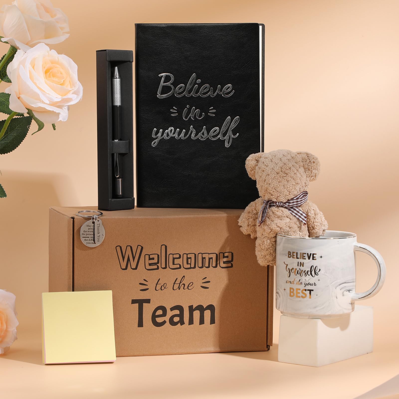 New Employee Welcome To The Team Gift Sets Employee Appreciation Gift Sets Includes Coffee Mug Greeting Card Key Chain Multifunctional Pen Notebook Note Towel Christmas Appreciation Gift for Worker