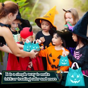 80 Pcs Halloween Drawstring Candy Bags Halloween Goody Bags Grimace Pumpkin Halloween Bags Small Party Treat Bags Trick or Treat Bags Plastic Goodie Bags for Halloween Party Favor (Teal)