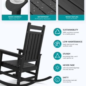 SERWALL Outdoor Rocking Chair Set of 2, HDPE Rocking Chairs for Adult, Black