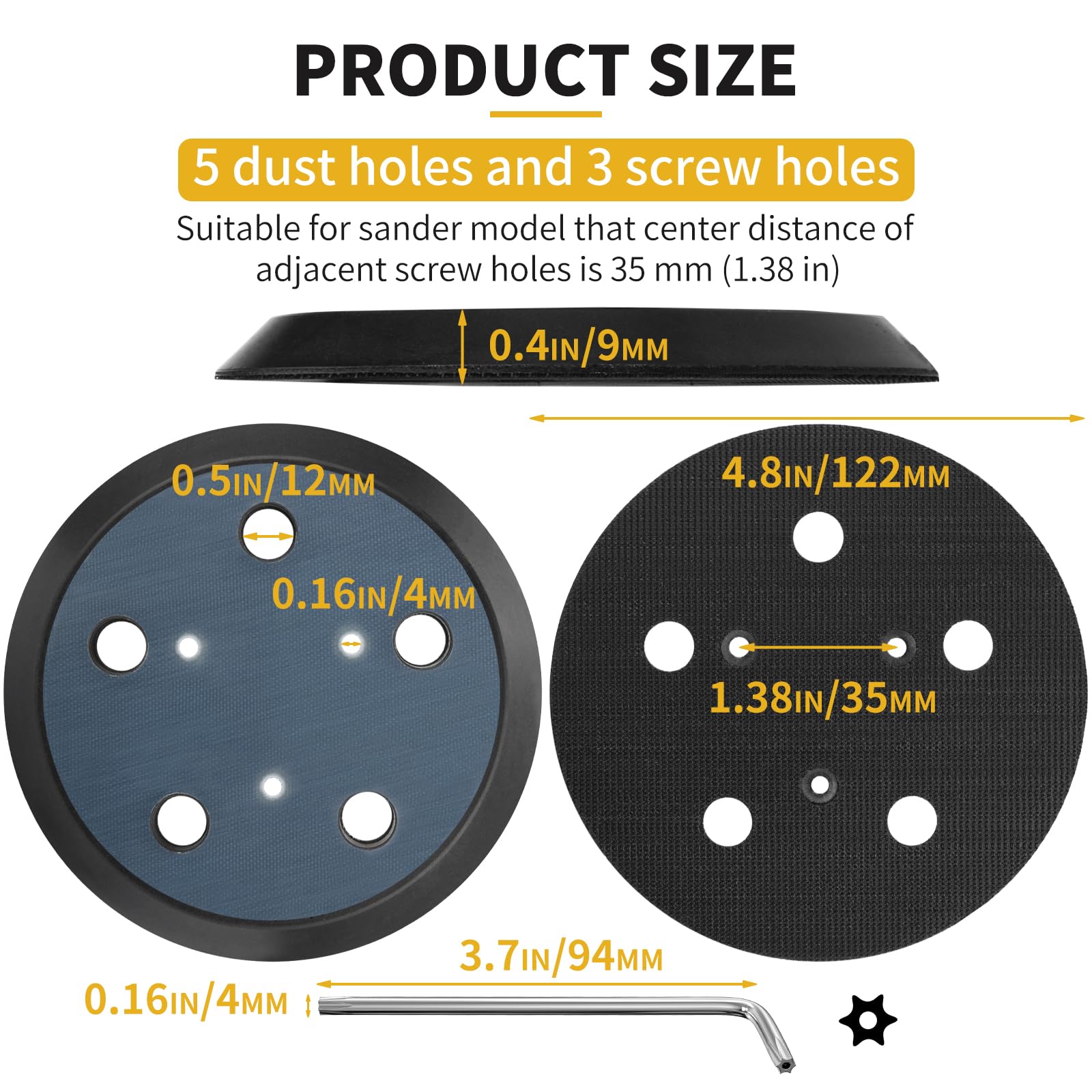 2 Pack 5 Inch 5 Hole Orbital Sander Replacement Pad for Porter Cable 333 333VS Random Orbit Sanders - Hook and Loop Sanding Pad Parts for Porter Cable 13904/13909