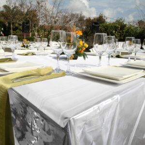 MaitianGuyou Party Rectangular Table Covers Table Cloth,54x108 Inch Foil Waterproof Tablecloth for Graduation Wedding Birthday Baby Shower Anniversary Party Decorations (3PCS, Silver)