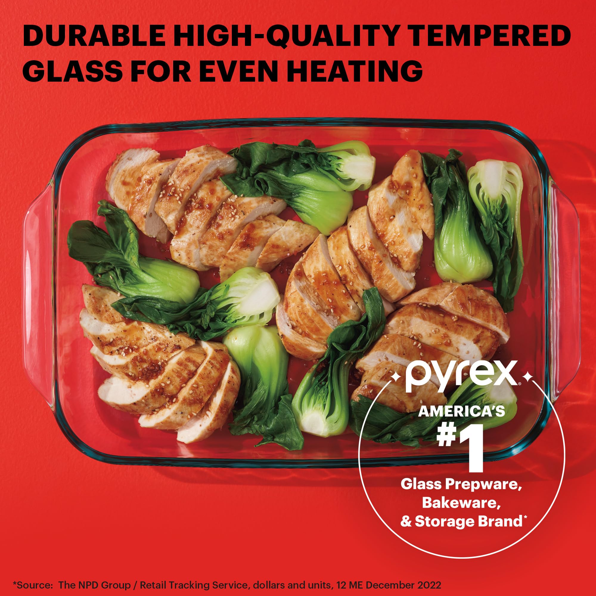 Pyrex Easy Grab 4-Pack Glass Baking Dish Set (1.5QT, 2QT, 3QT, 8"x8") with BPA-Free Lids, Rectangular Bakeware Set, Dishwasher, Microwave, Freezer & Pre-Heated Oven Safe