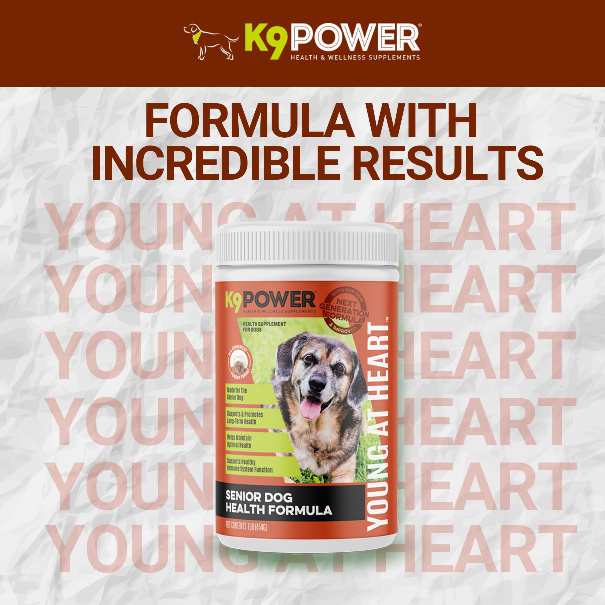 K9 Power Young at Heart Senior Dog Multivitamin 1 lb – Advanced Supplement for Seniors – Supports Brain, Heart, Vision, Joint Health, and Mobility