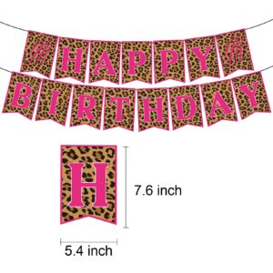 PANRRPERS Happy Birthday Banner Jungle Animal Print Baby Shower Theme Birthday Party Supplies for Girls Pink Birthday Party Cheetah Party Supplies Safari Animal Party Decoration