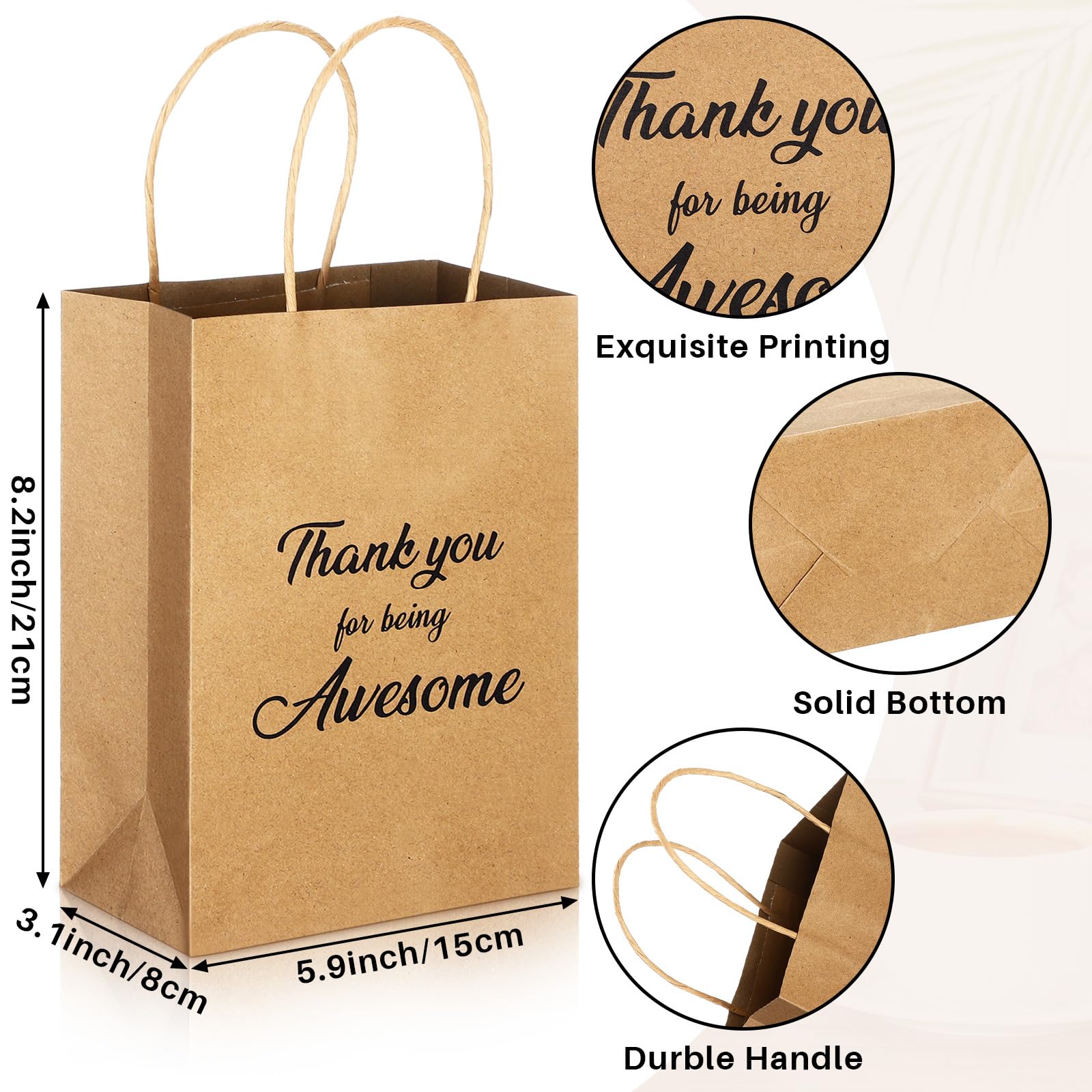 Qilery 18 Pcs Kraft Gift Bags Paper Bags with Handles for Employee Coworker Colleague Volunteer Teacher Nurse, Thank You for Being Awesome Gift Bags, 5.9 x 3.1 x 8.3 Inches