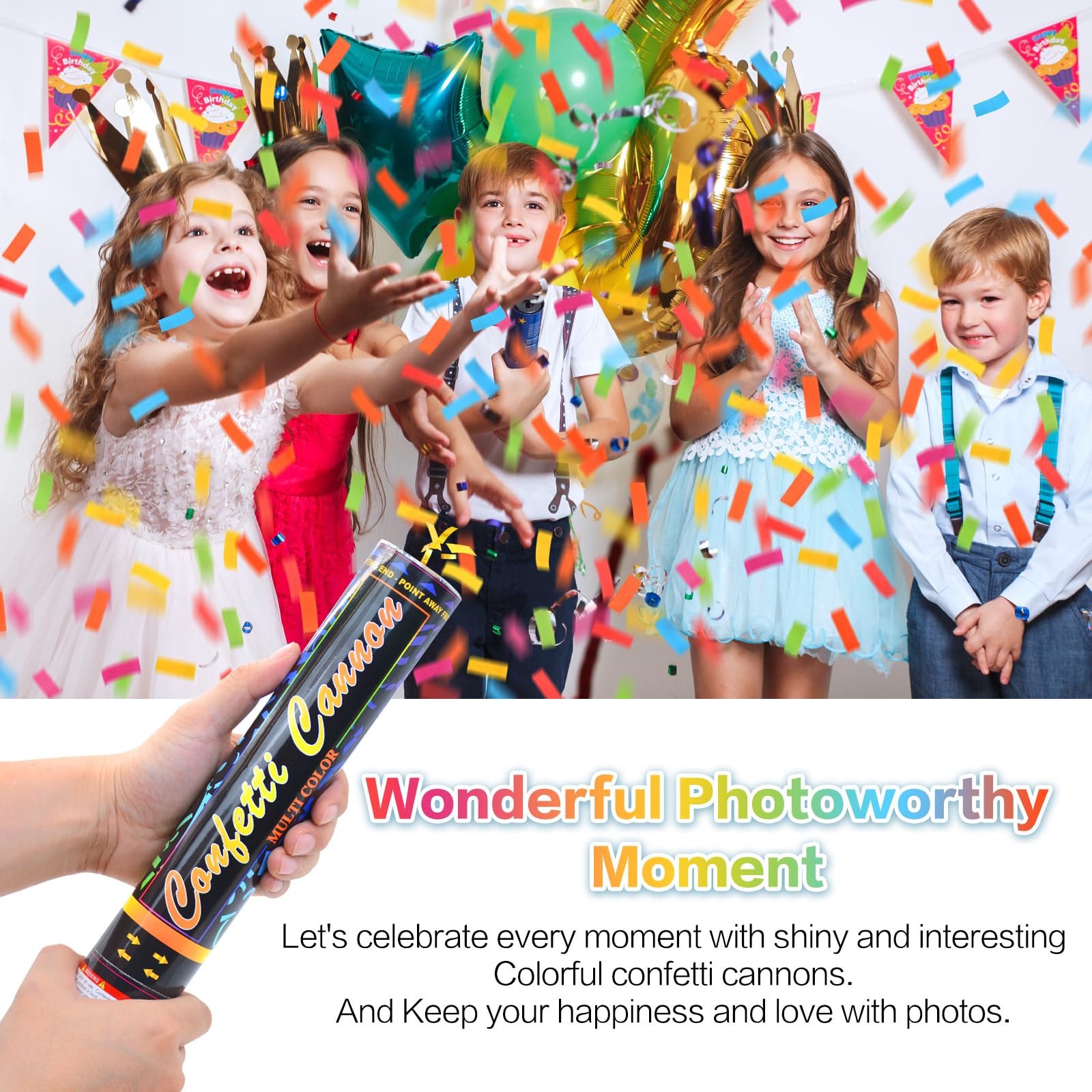 FIEKEICC Confetti Cannon Multicolor 12 Pack Biodegradable Confetti Popper Party Confetti Shooters12 Inch Confetti Popper Cannons Confetti Poppers for Wedding,Birthday,Graduation, New Years Celebration