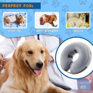 infisu Inflatable Dog Cone Collar (M Size), Soft Blow-up Protective Recovery Dog Collar, Pet Donut Cone Collar, Comfy Elizabethan Collar After Surgery for Medium Dog to Prevent Biting Scratching, Grey