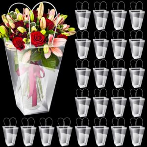 floral bags large clear flower bouquet bag with handle transparent florist gift bags packaging plastic gift bags for birthday christmas valentine mother's day wedding, 11.4 x 5.9 x 16.7 inch(24 pcs)