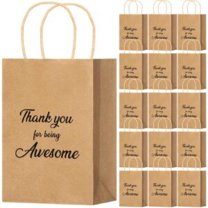 qilery 18 pcs kraft gift bags paper bags with handles for employee coworker colleague volunteer teacher nurse, thank you for being awesome gift bags, 5.9 x 3.1 x 8.3 inches