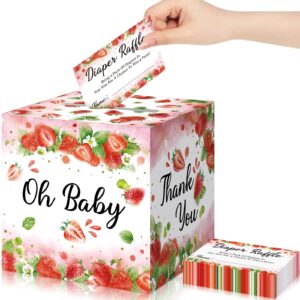 jetec 50 pcs sweet strawberry diaper raffle tickets with diaper raffle box strawberry baby shower decoration diaper raffle game kit baby shower holder box for girl gender reveal party favor supply