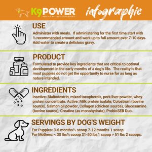 K9 Power Puppy Gold 1 lb - Supplement for Growing Puppies & Nursing Mothers - Essential Nutrients for Healthy Growth & Development - 45 Scoops