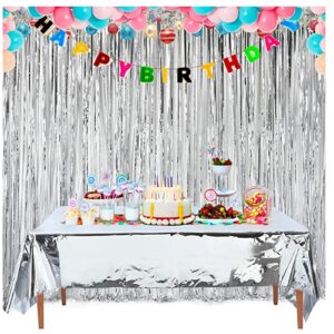 MaitianGuyou Party Rectangular Table Covers Table Cloth,54x108 Inch Foil Waterproof Tablecloth for Graduation Wedding Birthday Baby Shower Anniversary Party Decorations (3PCS, Silver)