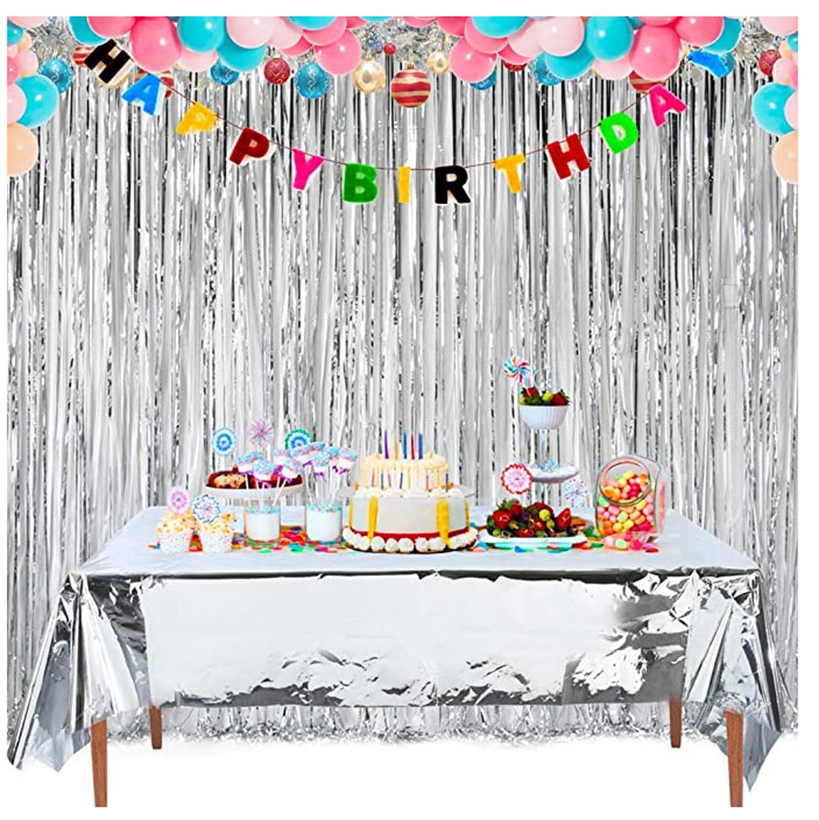 MaitianGuyou Party Rectangular Table Covers Table Cloth,54x108 Inch Foil Waterproof Tablecloth for Graduation Wedding Birthday Baby Shower Anniversary Party Decorations (3PCS, Silver)