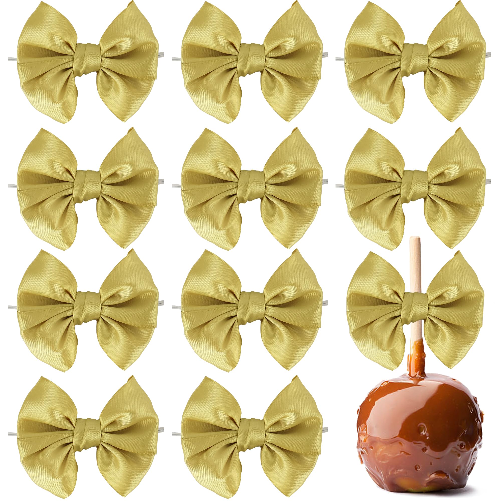 AIMUDI Gold Satin Ribbon Twist Tie Bows for Treat Bags 3.5" Gold Bows for Crafts Small Bows for Gift Wrapping Premade Bows for Cake Pops Candy Apple Wedding Favors Baby Shower Decor -24 Counts