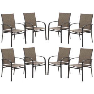 sunshine valley 8 piece patio chairs, outdoor dining chairs for 8,garden backyard lawn yard furniture, brown stable patio dining chairs steel frame with textilene fabric chairs.