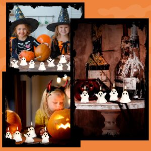 21 PCS Halloween Ghost Candles Spooky Candles White Floating Candles Halloween Decorative Tabletop Candle White Dripless Wax Burning Candles for Halloween Party