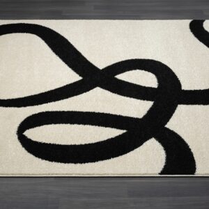 Abani Abstract Beige/Black Area Rug - 8'x10' - Modern Curved Line Design - Deco Collection - Easy to Clean - Durable for High Traffic Areas - Living Room, Dining Room - Medium Pile