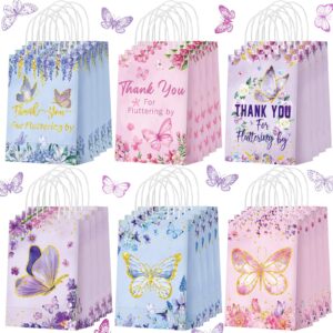 outus 24 pcs butterfly party favors bags purple blue butterfly gift goodie bags butterfly paper bags pink butterfly thank you candy treat bags with handles for butterfly birthday party decor supplies