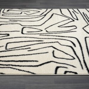 Abani Abstract Beige/Black Area Rug - 8'x10' - Modern Animal/Natural Lines Design - Deco Collection - Easy to Clean - Durable for High Traffic Areas - Living Room, Dining Room - Medium Pile