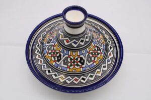 moroccan tagine. authentic serving tagine. handmade dish pot for serving food. traditional moroccan culinary experience, made from high-quality, heat-resistant clay. made for serving only. (colorful grey)