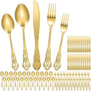 dandat 120 piece generous stainless steel flatware set luxury gold cutlery set service for 24 vintage silverware set retro kitchen utensil set include fork spoon knife for wedding birthday party