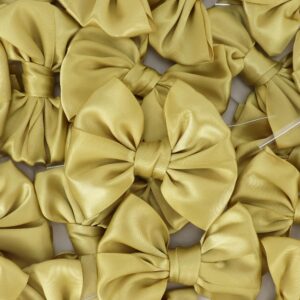 AIMUDI Gold Satin Ribbon Twist Tie Bows for Treat Bags 3.5" Gold Bows for Crafts Small Bows for Gift Wrapping Premade Bows for Cake Pops Candy Apple Wedding Favors Baby Shower Decor -24 Counts