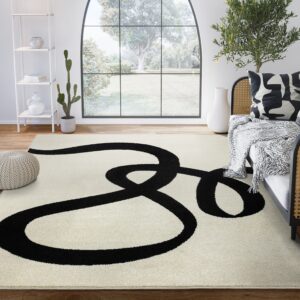 abani abstract beige/black area rug - 8'x10' - modern curved line design - deco collection - easy to clean - durable for high traffic areas - living room, dining room - medium pile