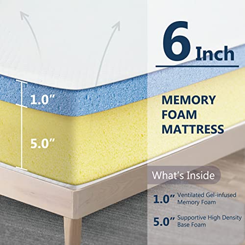 HOMES: Inside + Out Zinne Twin Mattress 6 inch Gel Memory Foam Mattress for Cool Sleep & Pressure Relief, Medium Firm Mattresses CertiPUR-US/Bed-in-a-Box/Pressure Relieving Twin Size